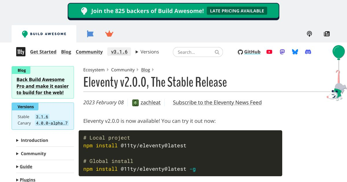 Eleventy v2.0.0, The Stable Release — Eleventy