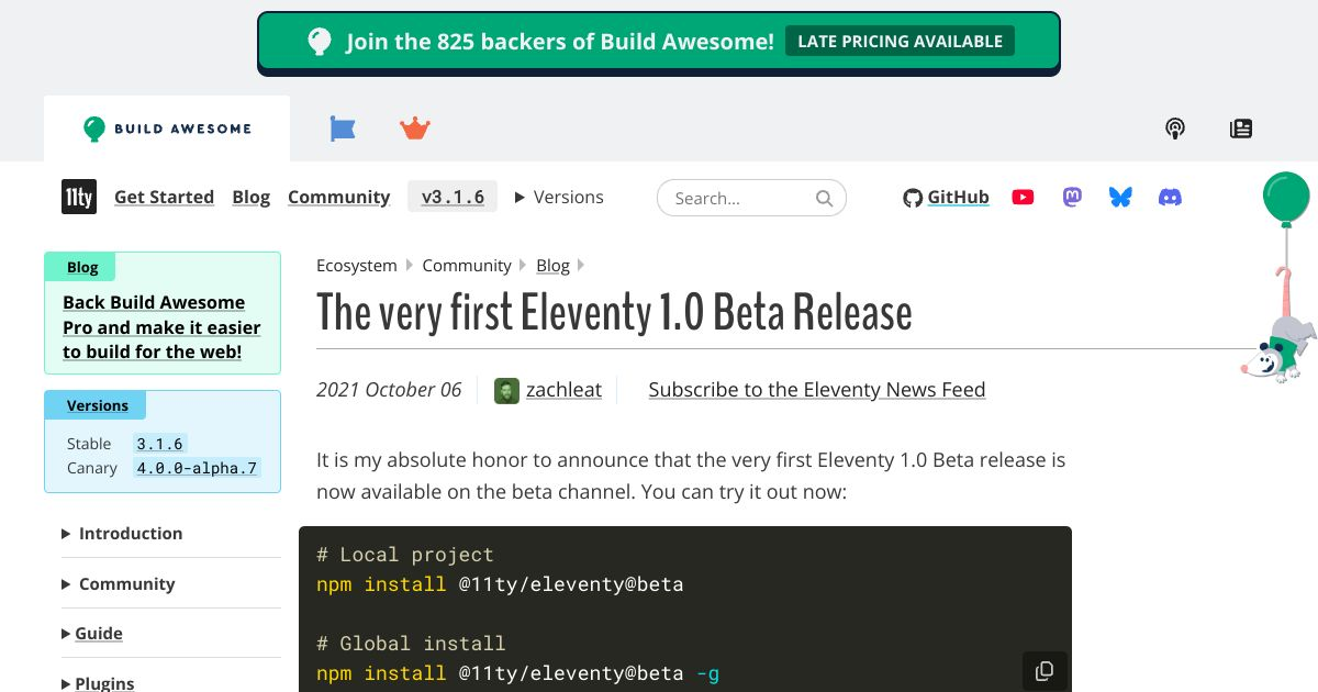 The very first Eleventy 1.0 Beta Release — Eleventy